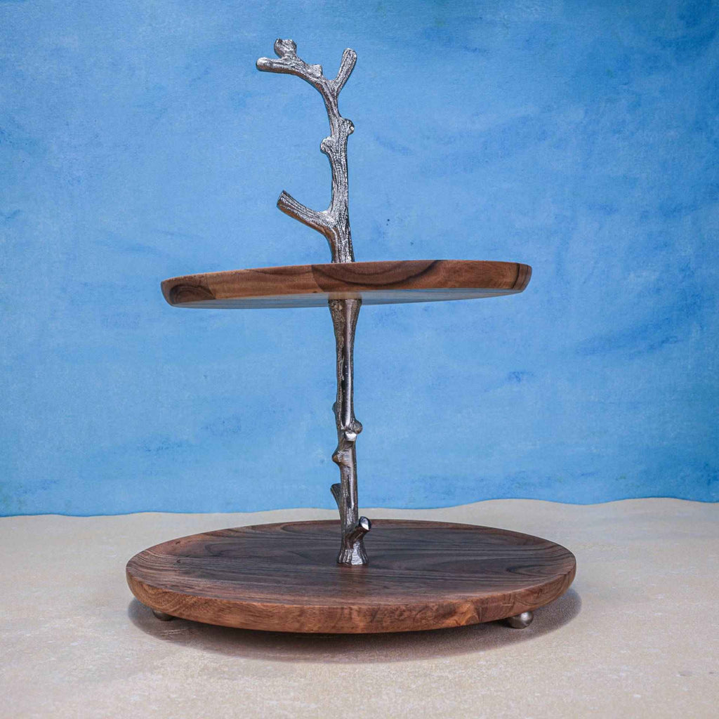 Treat Tree Acacia Wood Two-Tier Serving Stand – Ireka Homes